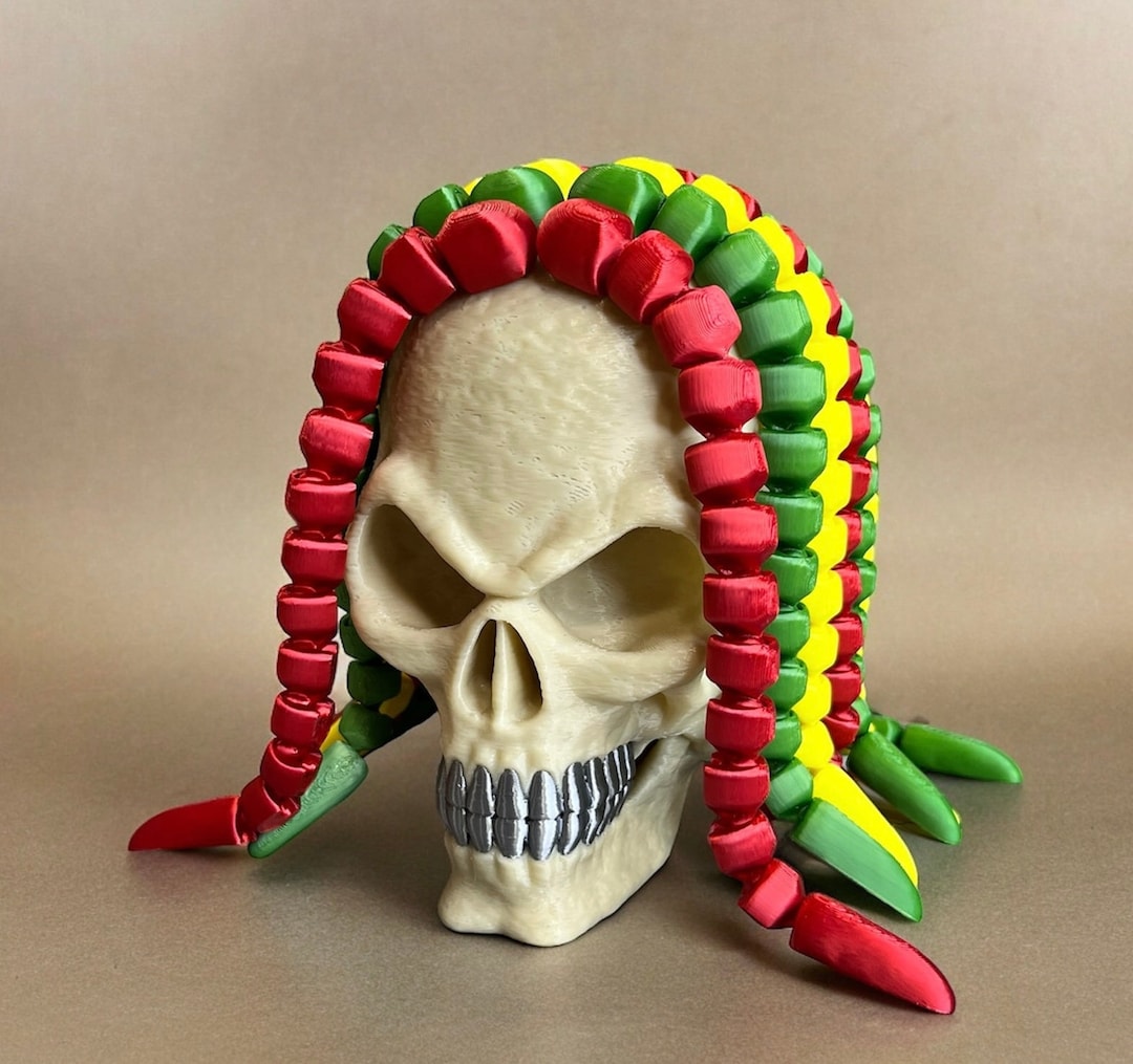 Unique Rasta Skull With Dreads, 3D Printed Figurine Colorful Dreads ...