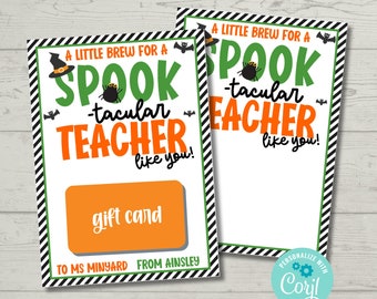 Editable Fall Harvest Teacher Halloween Coffee Gift Card - Etsy