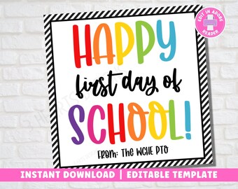 Back to School Gift Tag First Day of School Favor Tag Printable ...