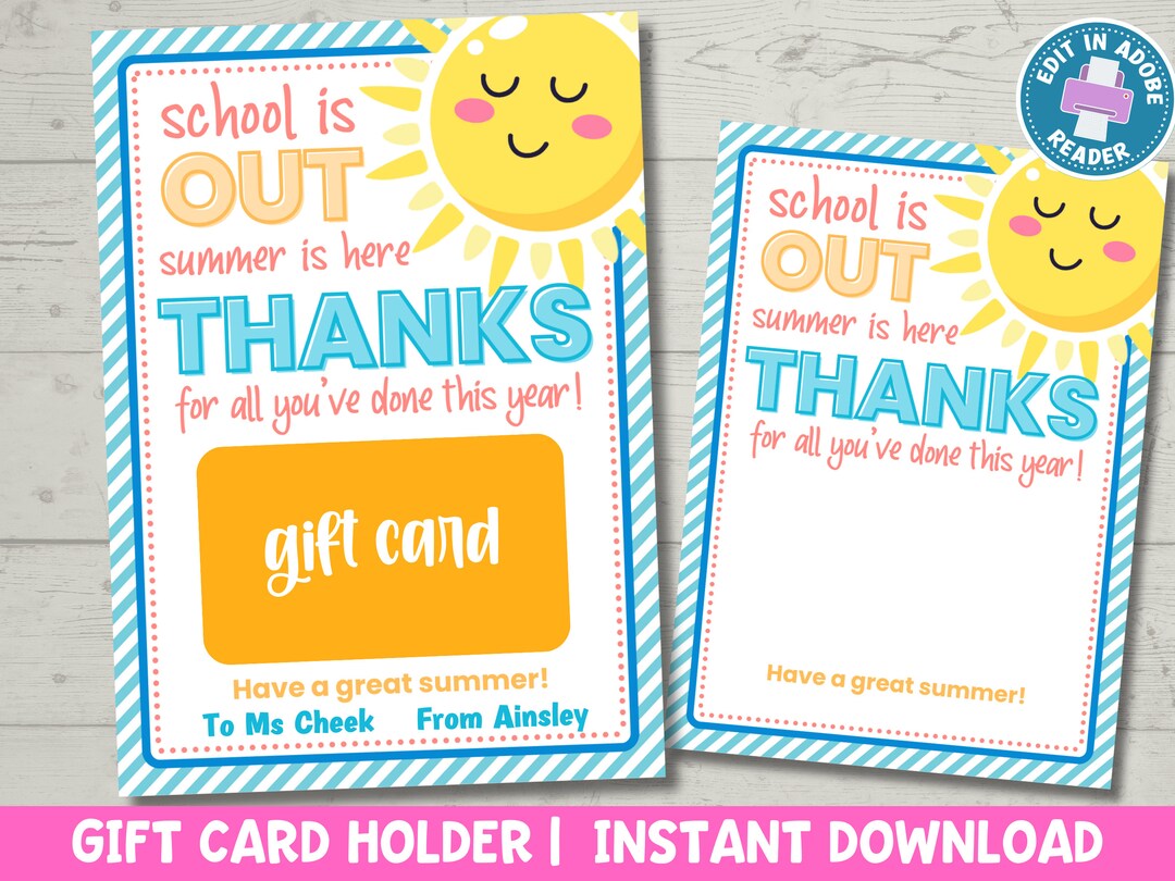End of Year Teacher Gift Card Holder Printable | Teacher Appreciation ...