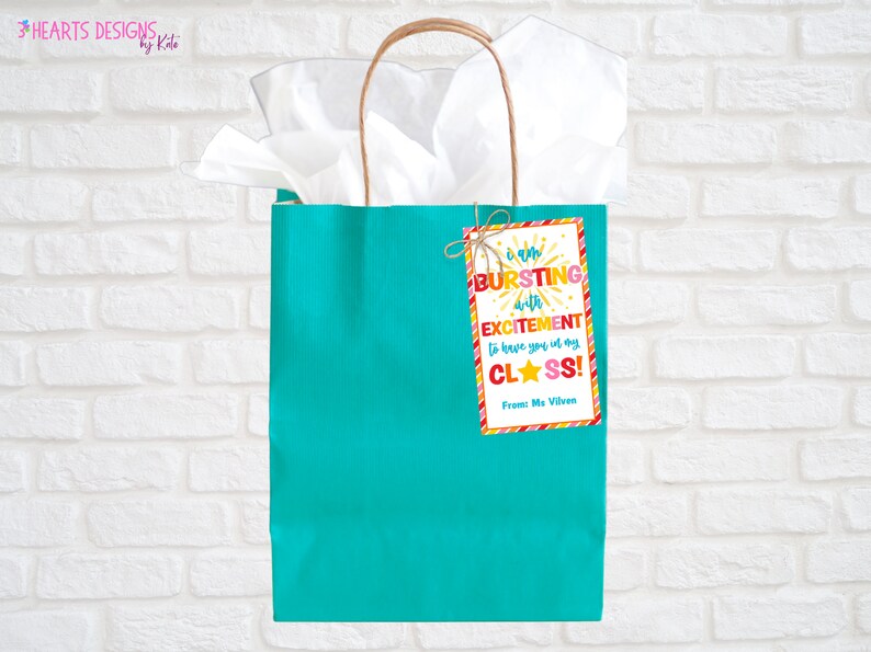 Back to School Gift Tag: Bursting With Excitement, Editable Teacher Tag ...