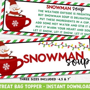 Snowman Soup Treat Bag Topper for Hot Cocoa Gift | Christmas Class ...