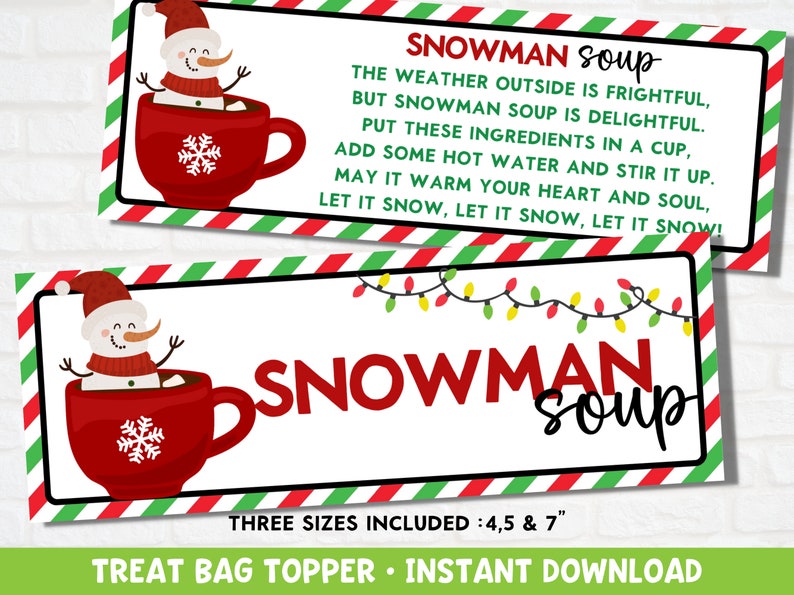 Snowman Soup Treat Bag Topper for Hot Cocoa Gift | Christmas Class ...
