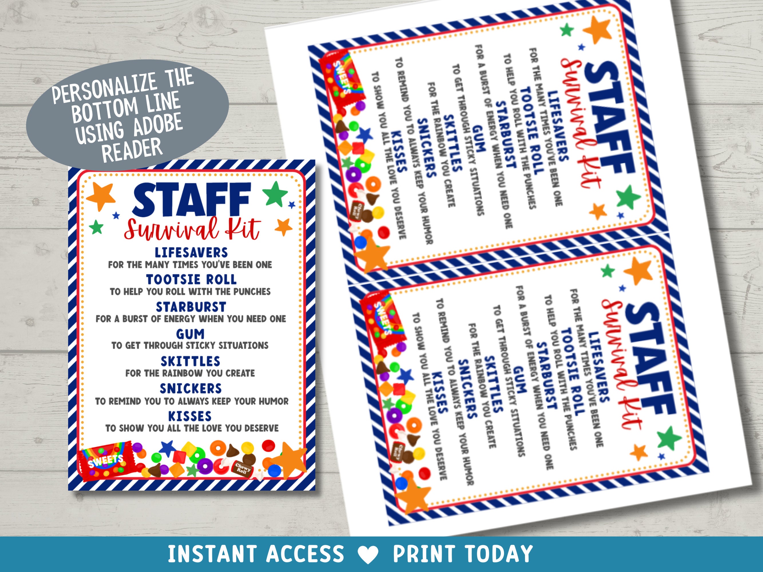 Printable Staff Survival Kit Appreciation Tags | Candy Treat Gift for ...