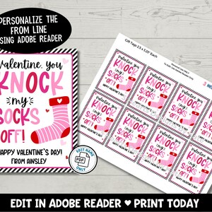 Valentine Sock Tags Printable | Knock My Socks off Class Valentines ...