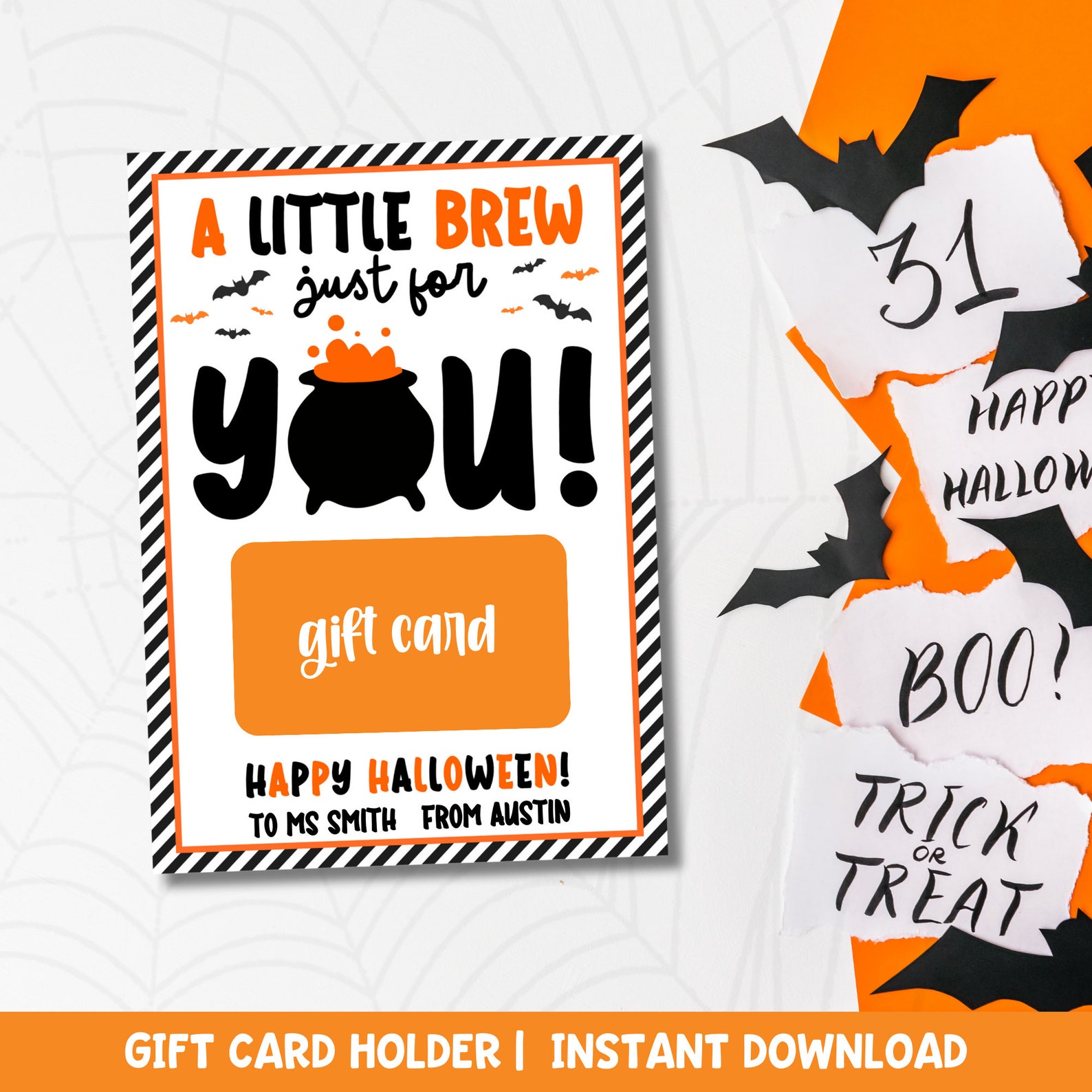 Printable Halloween Coffee Gift Card Holder for Staff, Team, Teacher ...