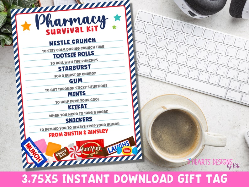 Pharmacy Survival Kit Gift Tag: Editable Candy Favor | Instant Download ...