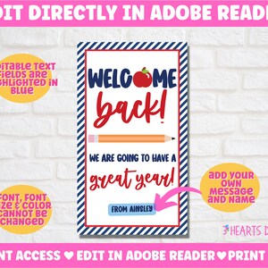 Welcome Back to School Gift Tag | First Day of School Printable ...