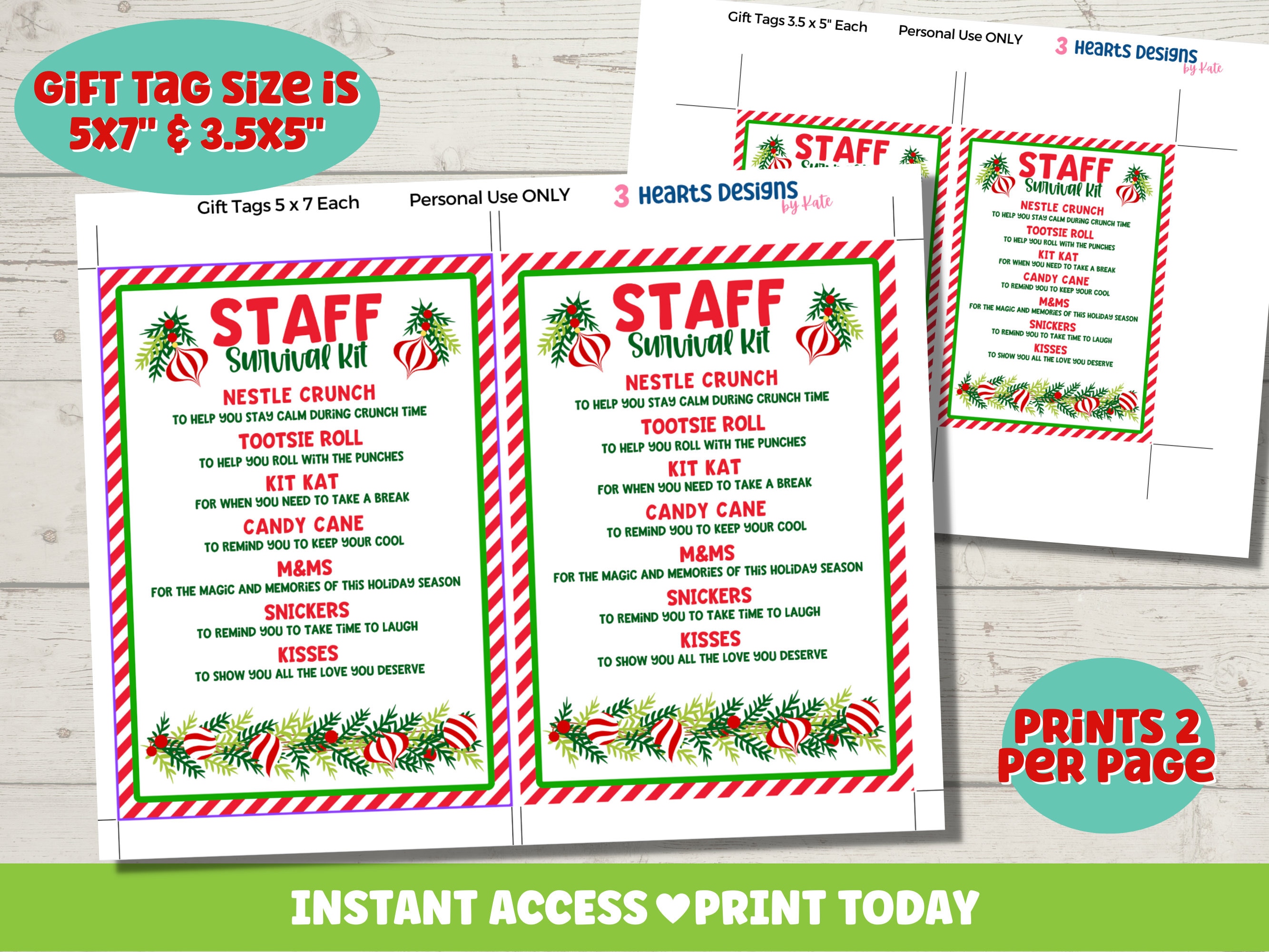 Christmas Staff Survival Kit Gift Tags | Team Employee Work | Instant ...