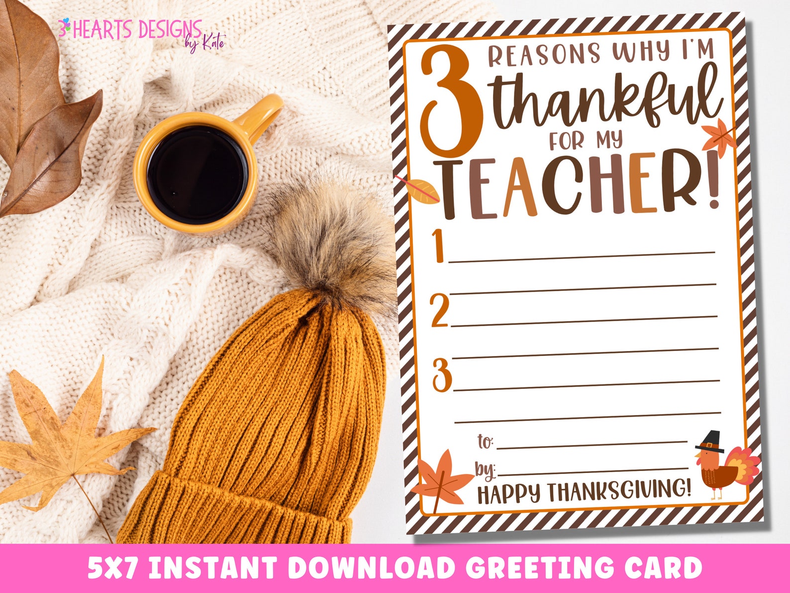 Thanksgiving Teacher Card Printable Fill in the Blank Card - Etsy