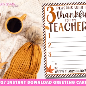 Thanksgiving Teacher Card Printable Fill in the Blank Card for Teacher ...