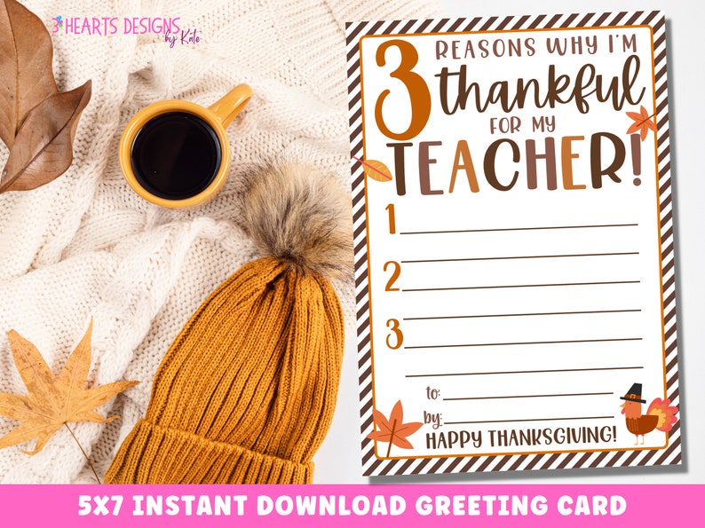 Thanksgiving Teacher Card Printable Fill in the Blank Card - Etsy