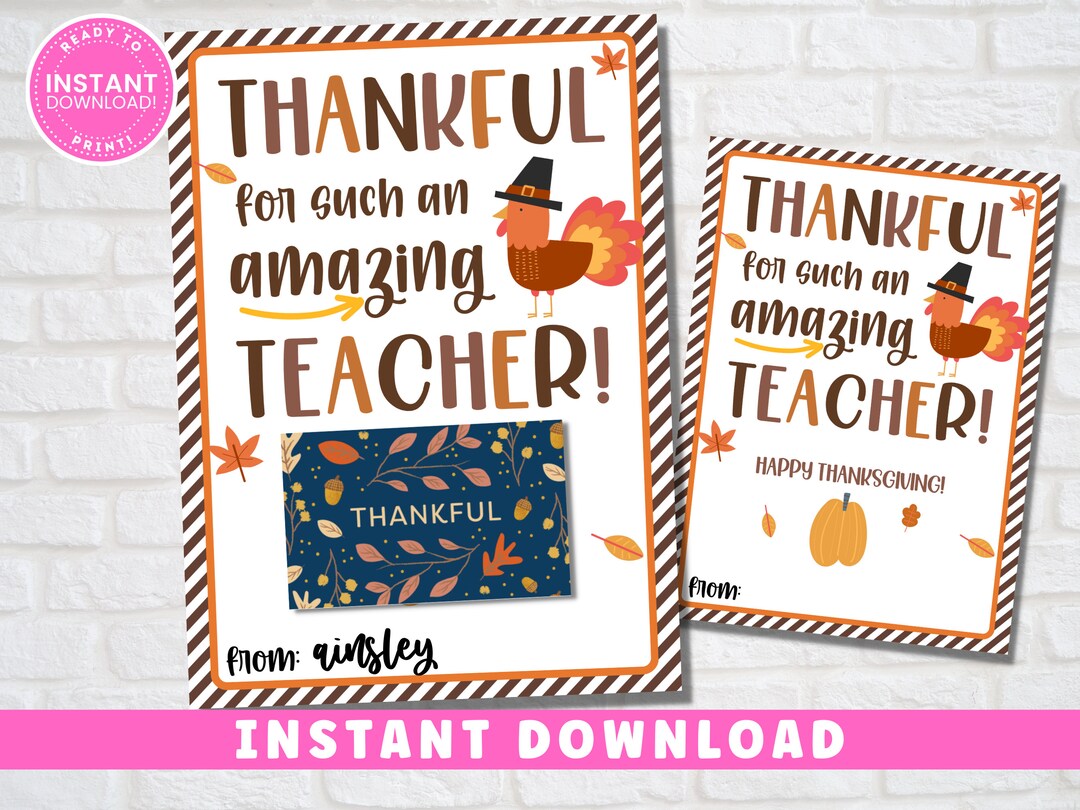 Fall Printable Thanksgiving Teacher Gift Card Holder | Instant Download ...