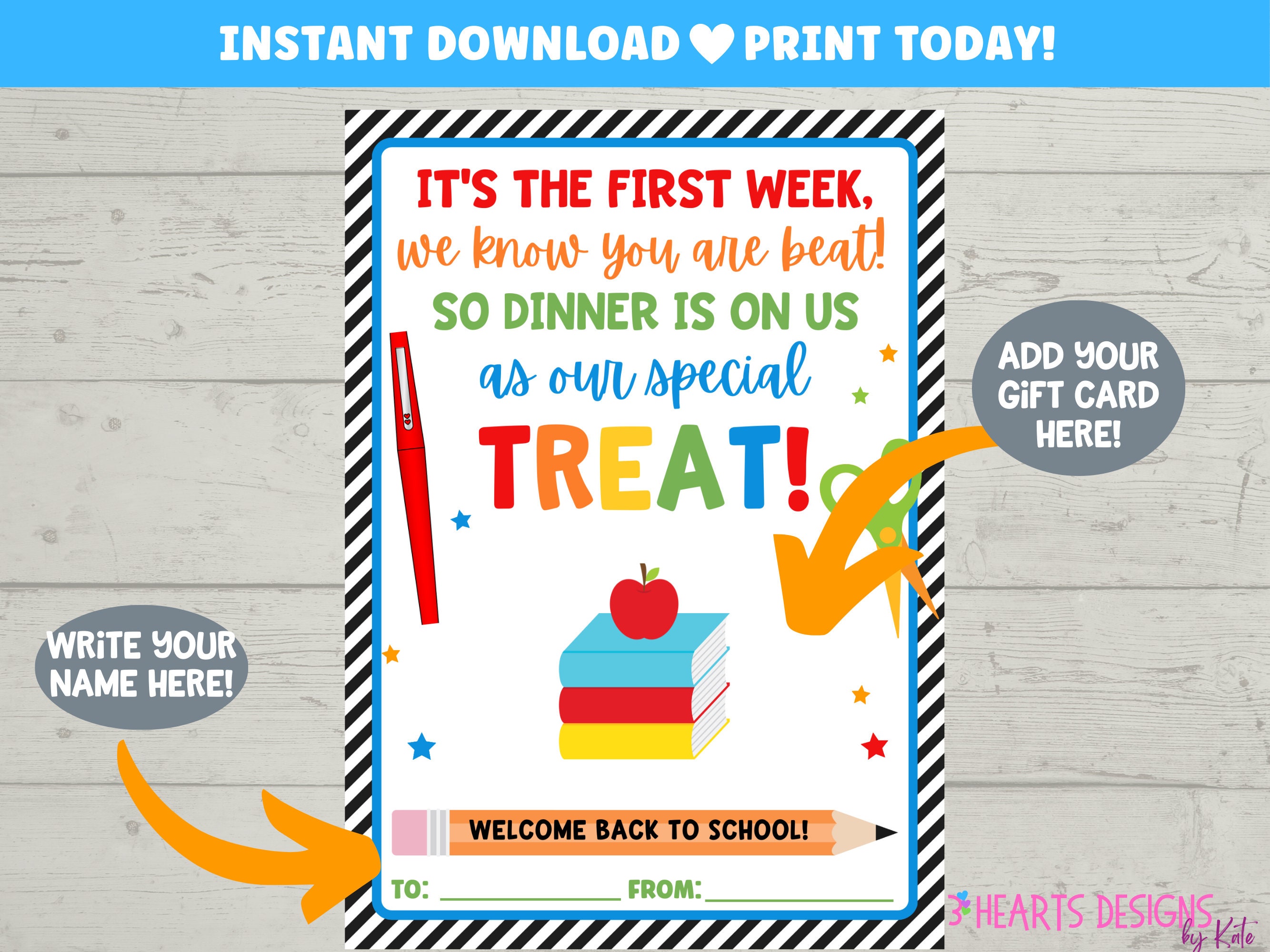 Printable Back to School Gift Card Holder for Teacher or First Day ...