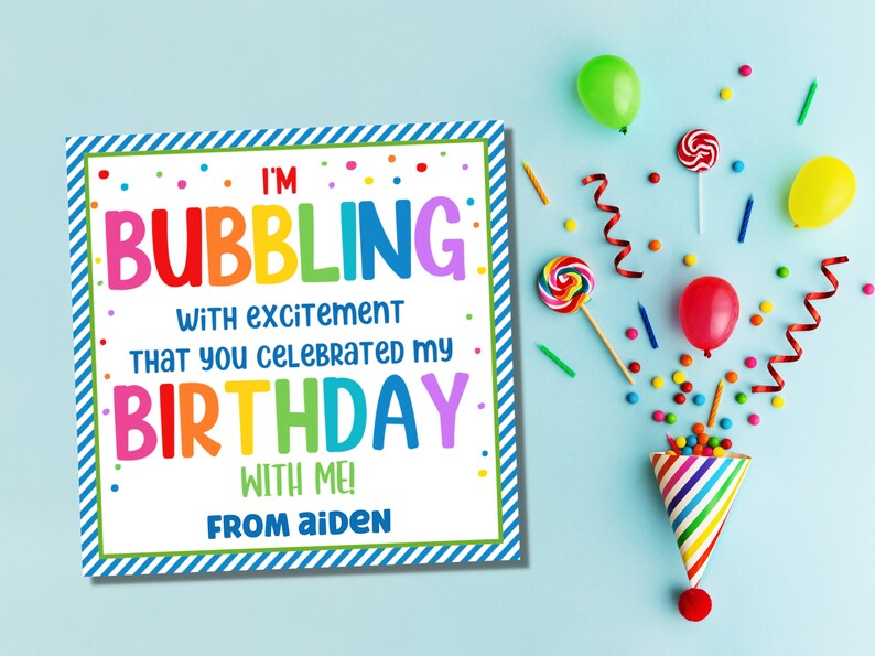 Birthday Party Bubbles Gift Tag Thank You for Celebrating - Etsy