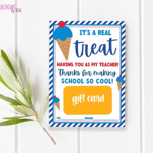 Ice Cream Gift Card Holder Printable: Teacher Appreciation | Instant ...