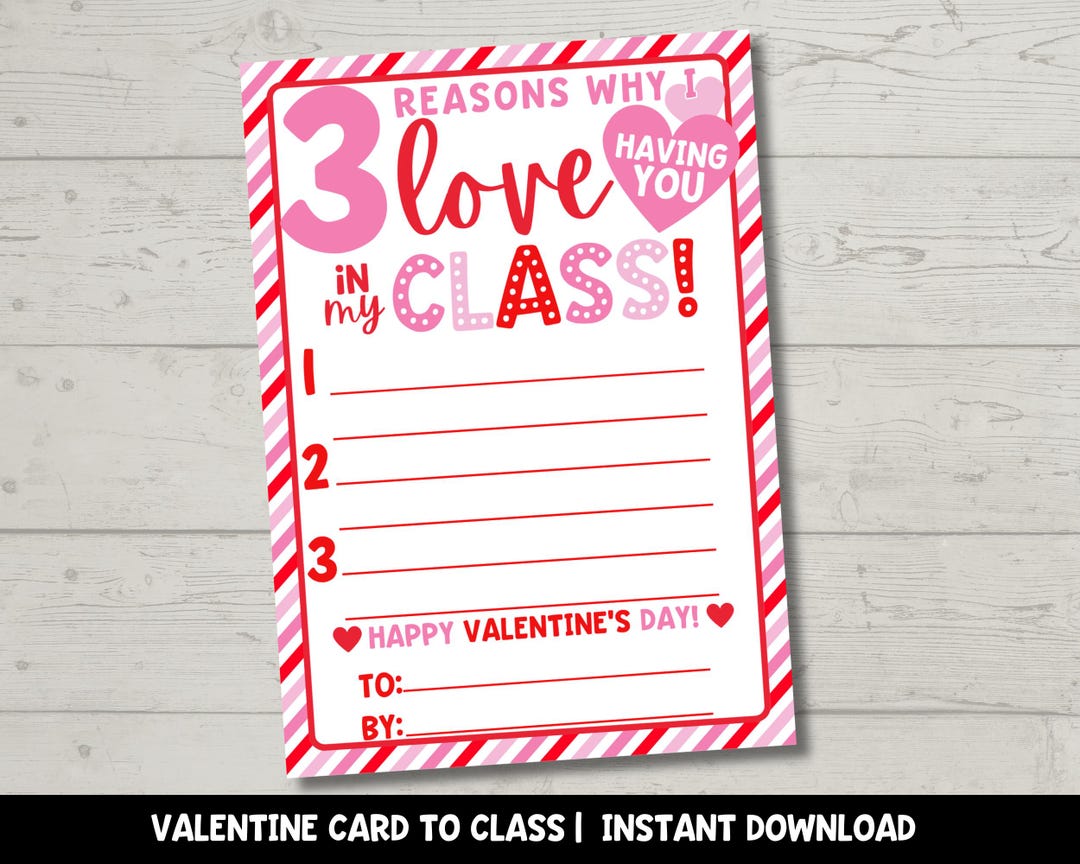 Valentine Card Teacher to Student Printable | 3 Reasons Why Gift for ...