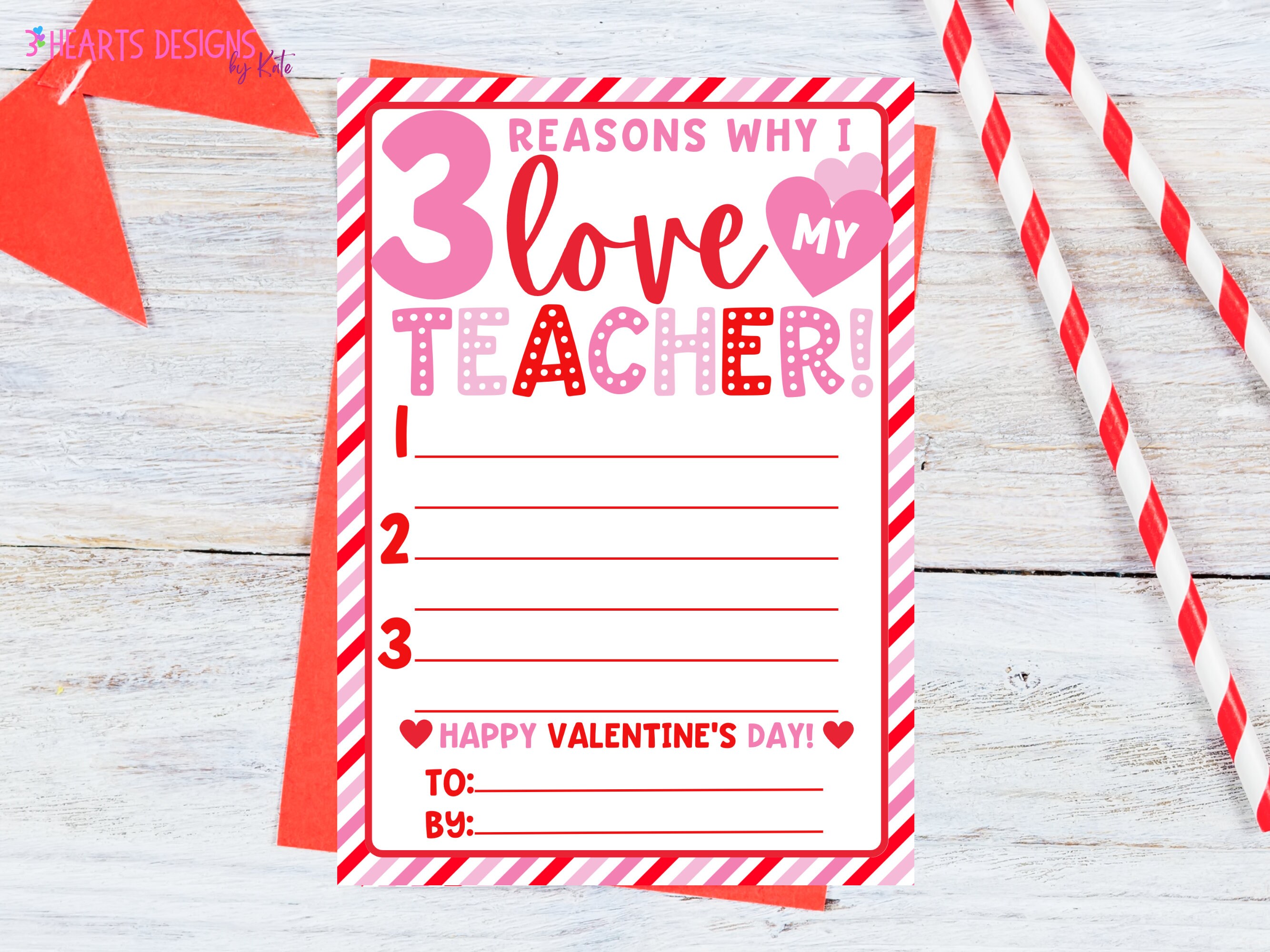 Valentine Teacher Thank You Card | Fill-in Printable | Instant Download ...