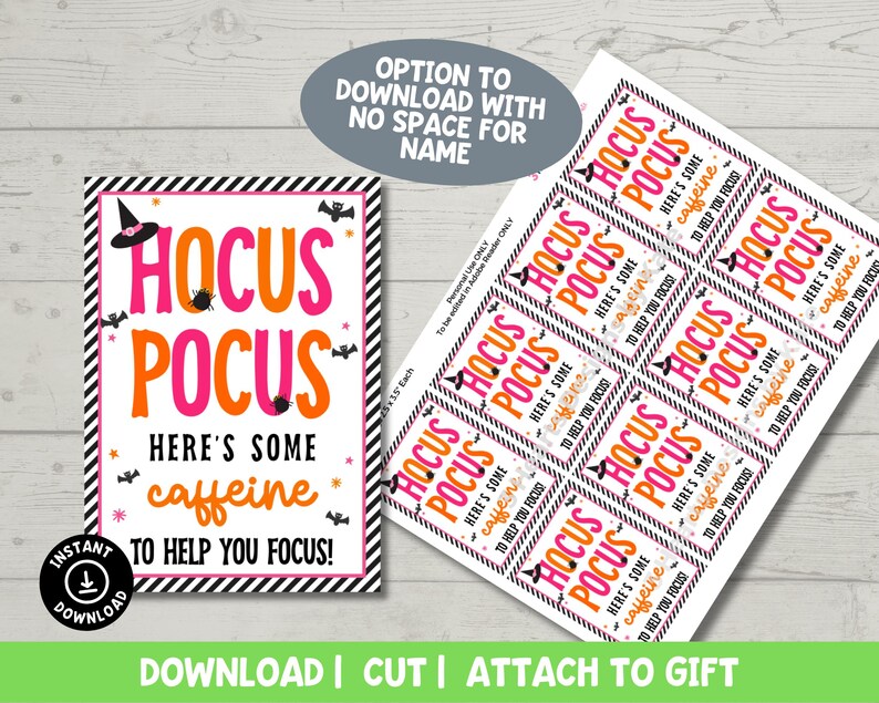 Pink Halloween Coffee Gift Tag Printable | Instant Download PDF - Etsy