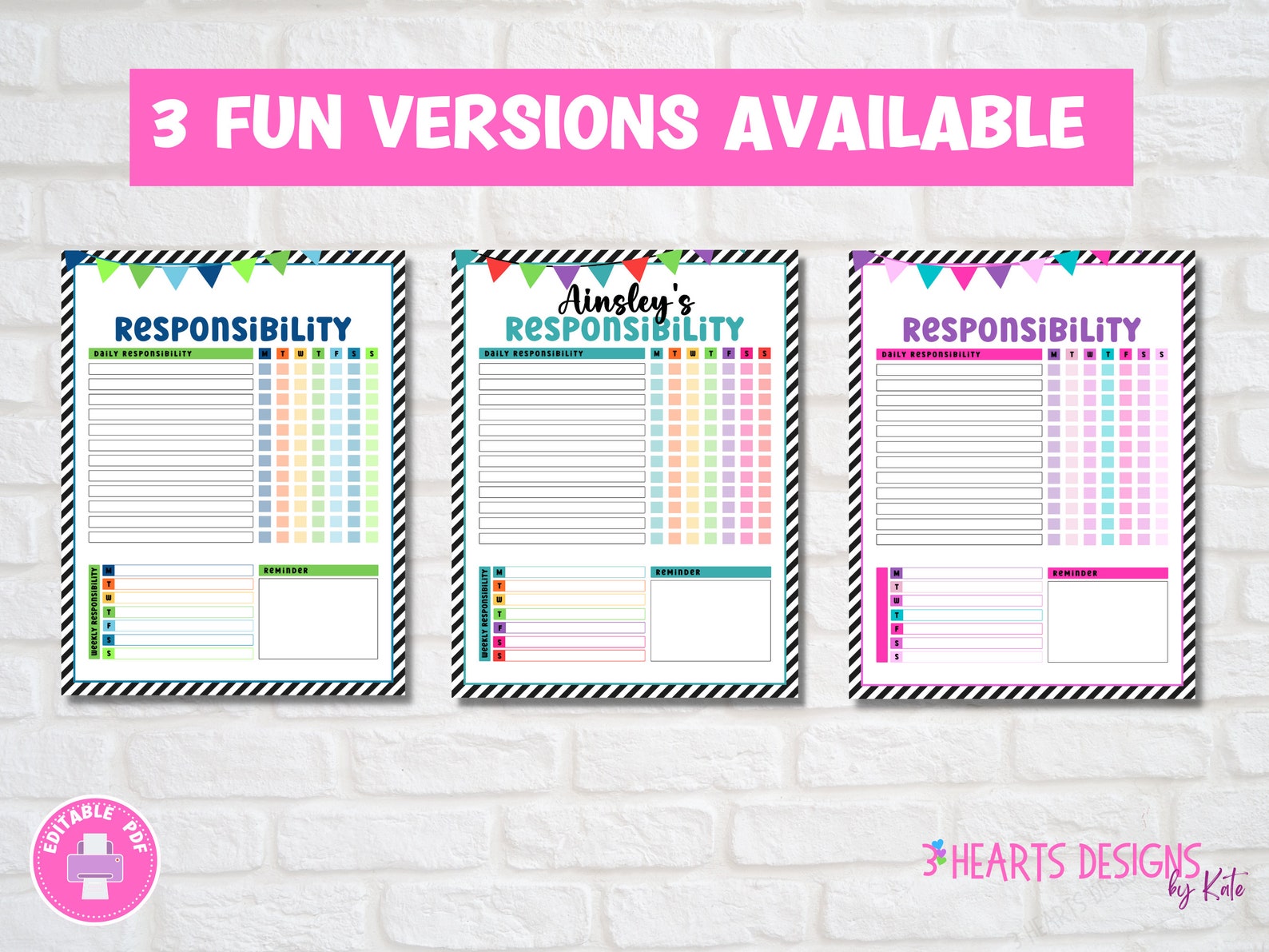 Editable Chore Chart for Kids Printable Responsibility Chart - Etsy