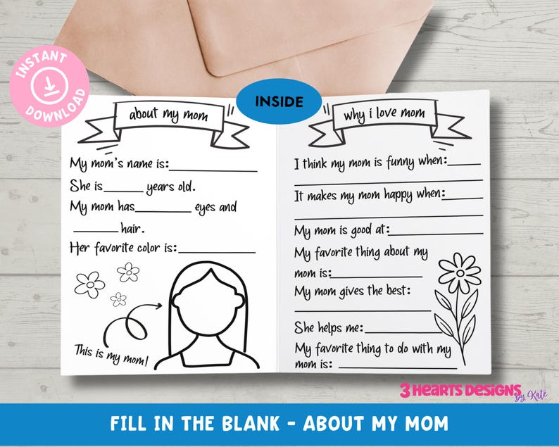 Printable Mother's Day Card: All About Mom Coloring Page | Instant ...
