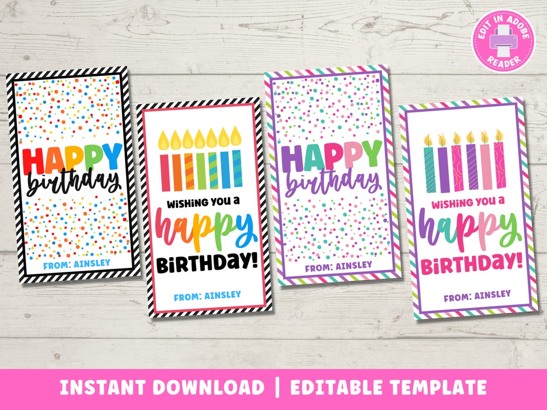 Printable Happy Birthday Tags With Confetti and Candles Design ...