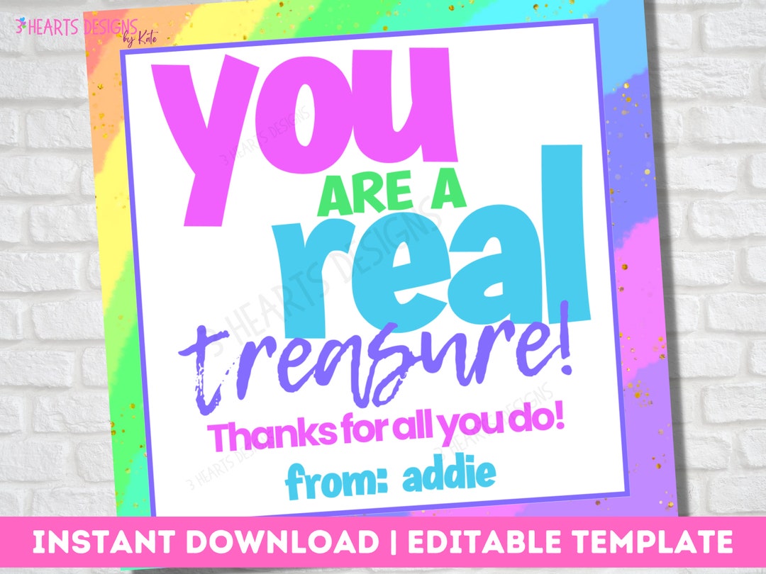 You Are A Real Treasure Gift Tag | Teacher Appreciation Gift | Thank ...