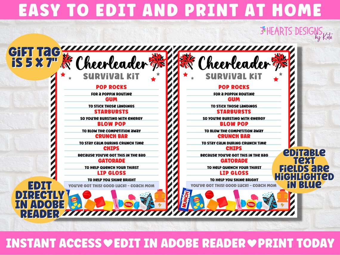 Cheer Survival Kit Printable Cheer Competition Cheer Team - Etsy Australia