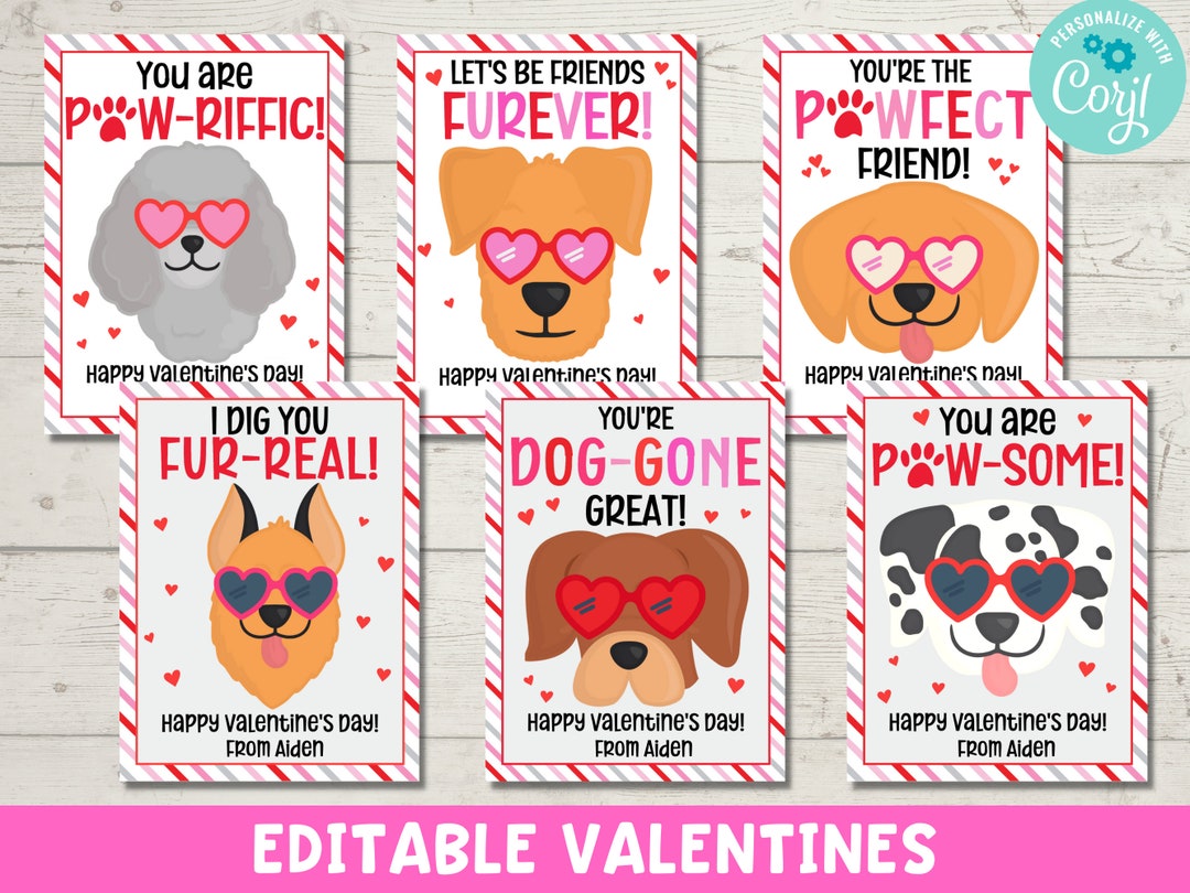Editable Classroom Valentines | Puppy Printable Valentines | Valentines ...