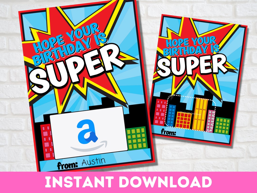 Superhero Birthday Gift Card Holder Printable | Instant Download PDF - Etsy