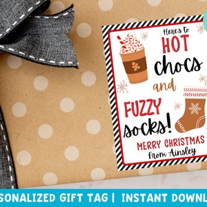 Hot Chocolate and Fuzzy Socks Christmas Printable Gift Tag Secret Santa ...