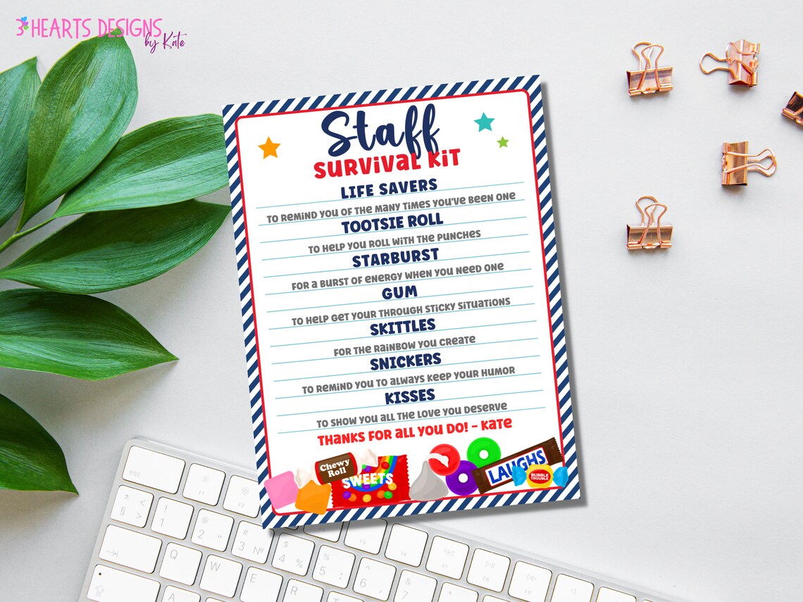 Printable Staff Survival Kit Gift Tag for Employee Appreciation ...