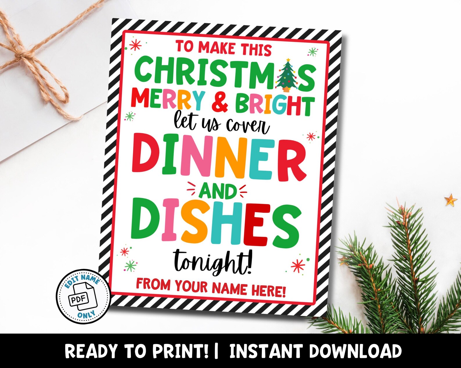 Printable Christmas Dinner Dishes Gift Tag: Teacher, Friend, Coworker ...