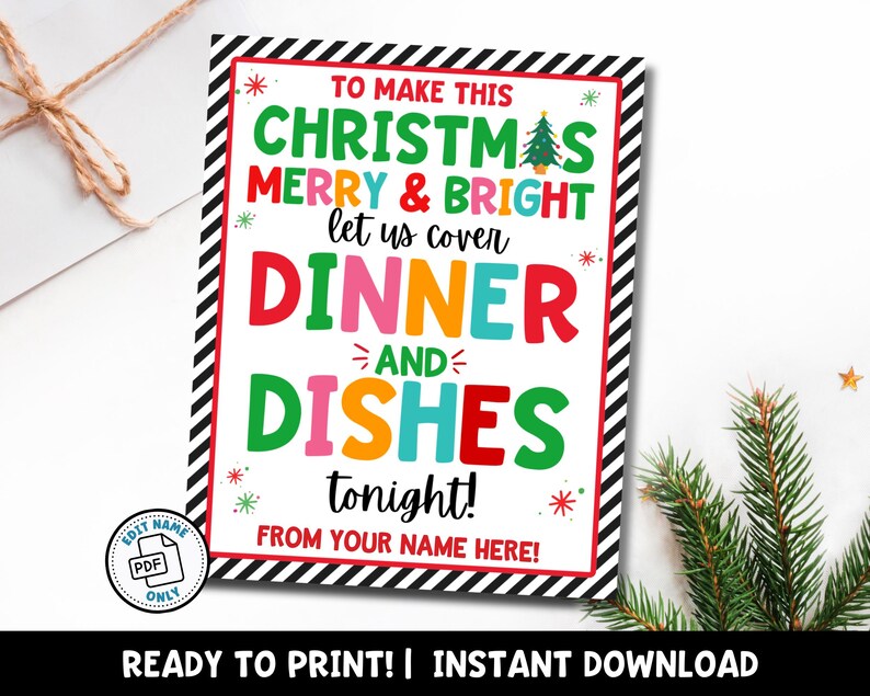 Printable Christmas Dinner Dishes Gift Tag: Teacher, Friend, Coworker ...