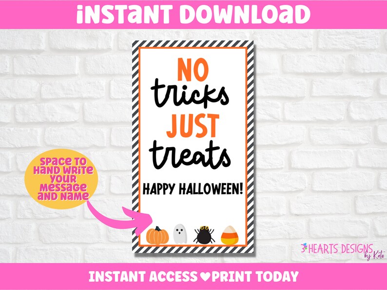 Halloween Favor Tags Printable Instant Download | No Tricks Just Treats ...