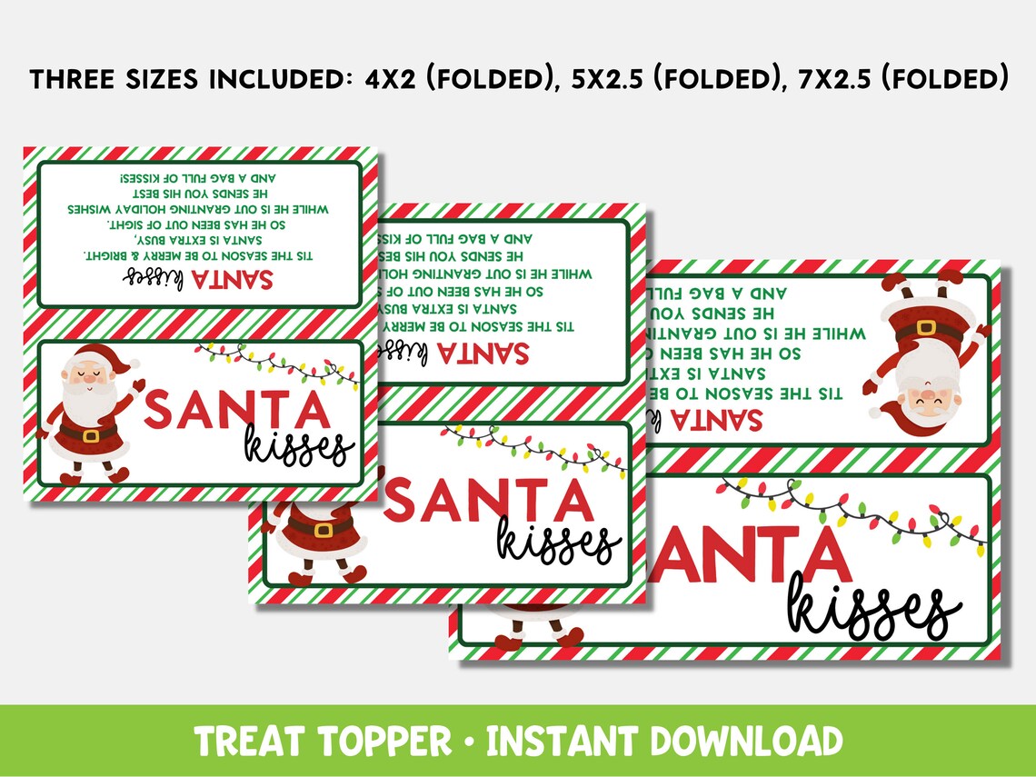 Santa Kisses Treat Topper Digital Download for Christmas Goody Bags ...