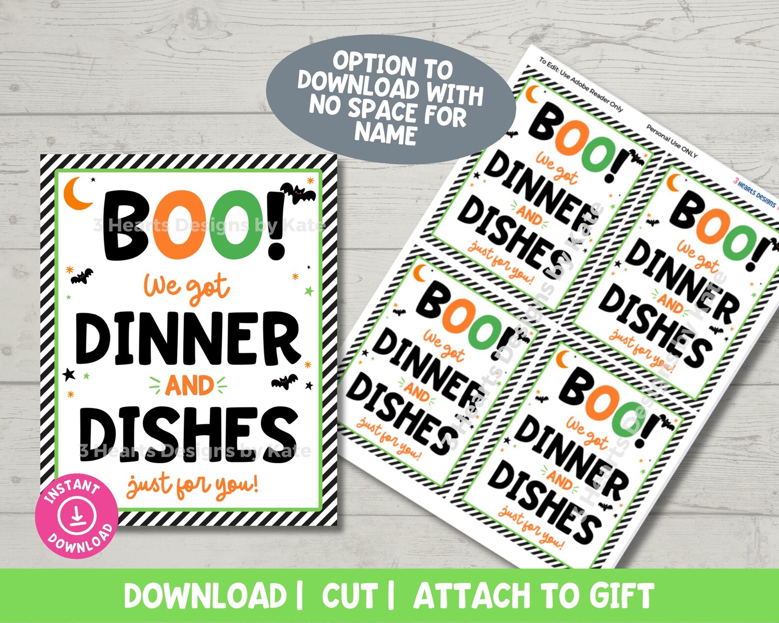 Halloween Dinner and Dishes Gift Tag Printable | Instant Download PDF ...
