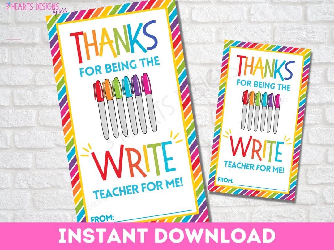 Teacher Appreciation Gift Tag: "write" Teacher Thank You | Instant ...