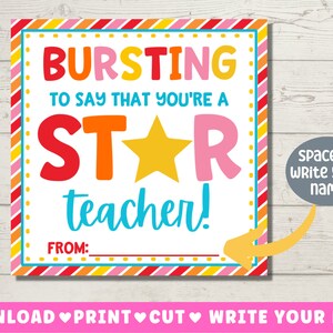 Printable Star Teacher Appreciation Gift Tag | Instant Download for ...