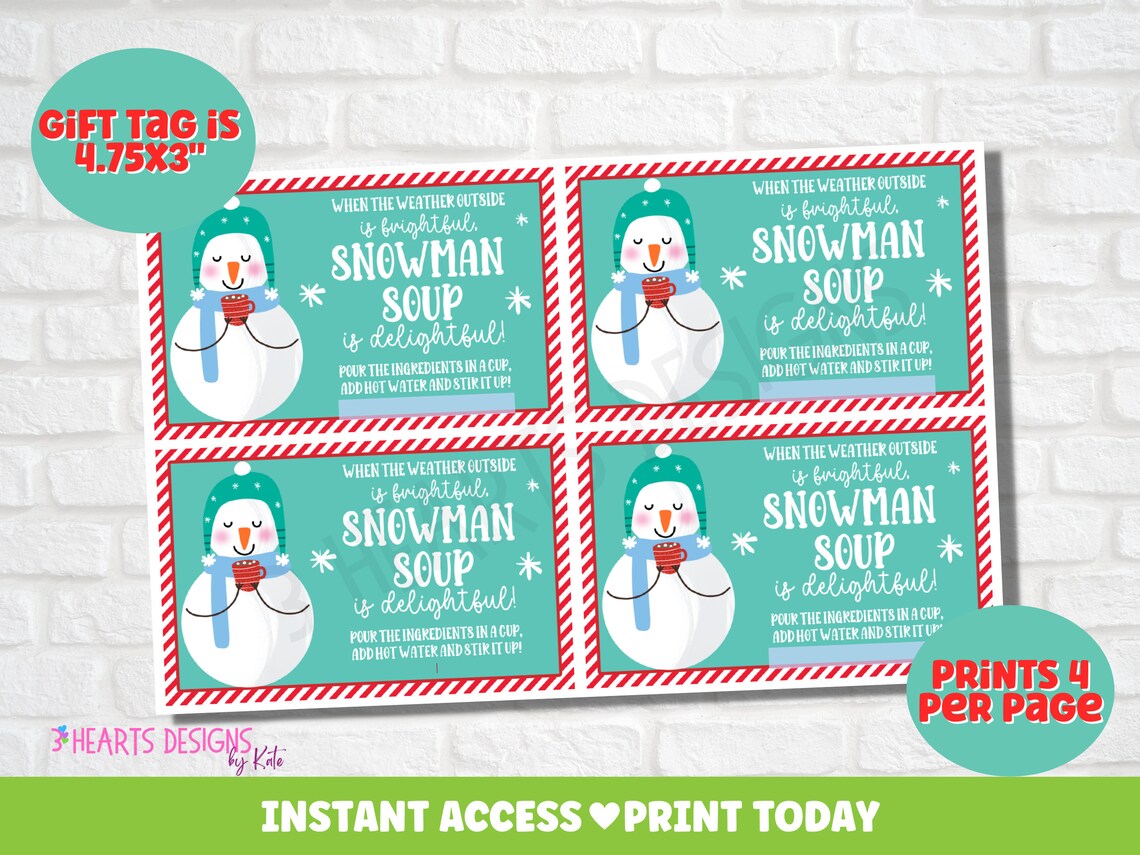 Snowman Soup Gift Tags Hot Cocoa Gift Hot Chocolate Class - Etsy