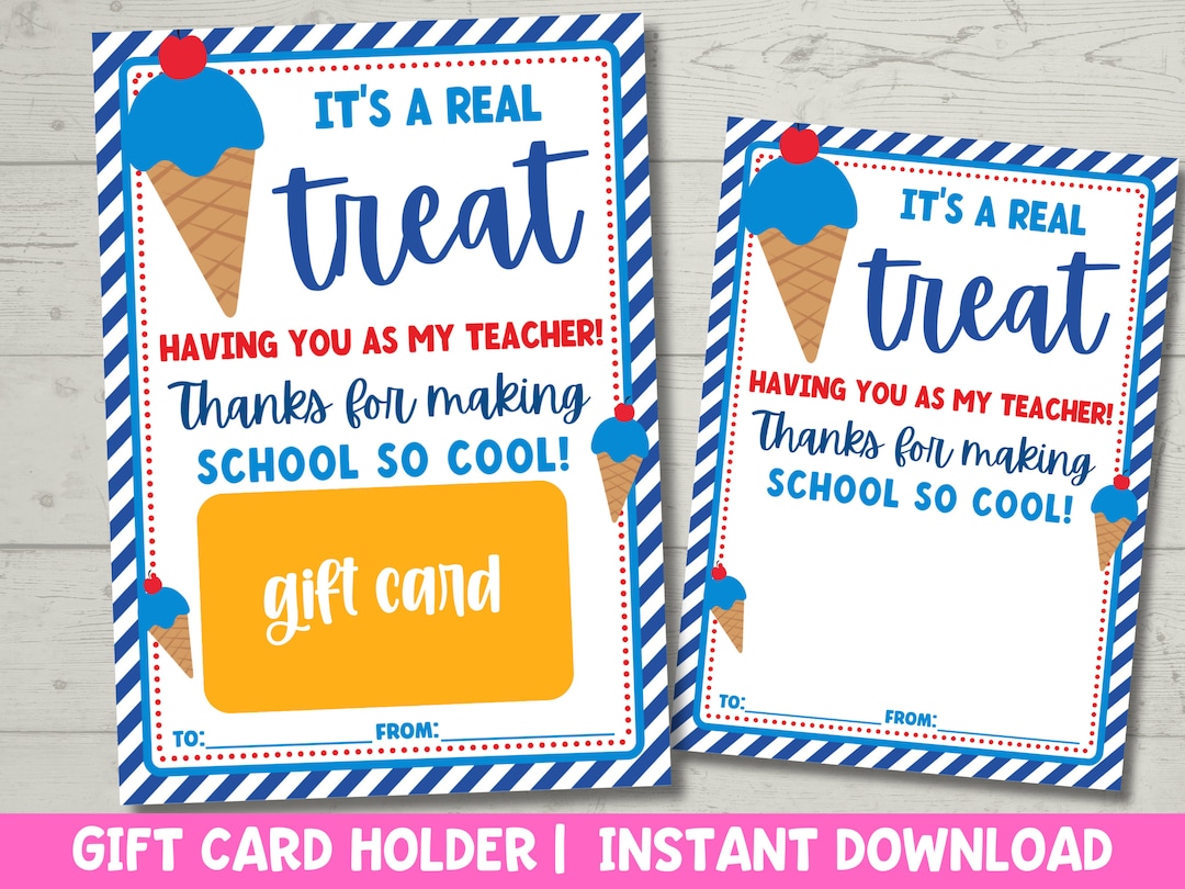 Ice Cream Gift Card Holder Printable: Teacher Appreciation | Instant ...