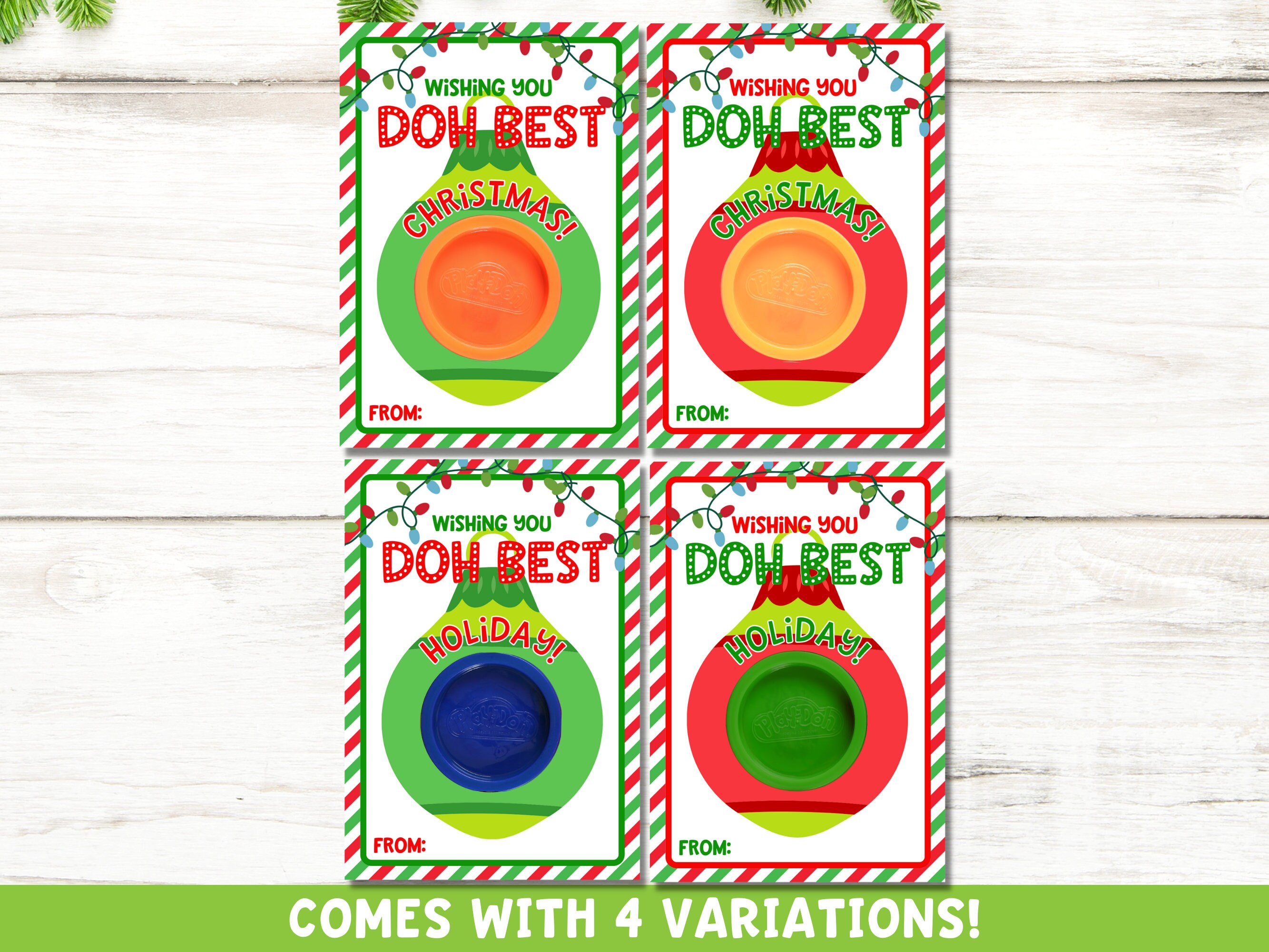 Printable Christmas Play Doh Cards for Kids Activity, Class Gifts ...