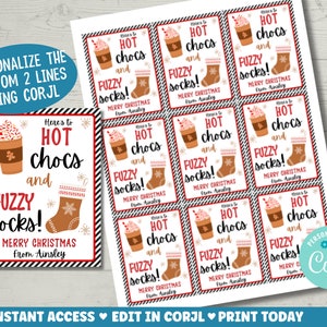 Hot Chocolate and Fuzzy Socks Christmas Printable Gift Tag Secret Santa ...