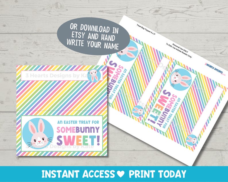 Easter Bunny Treat Bag Topper: Spring Favor Tag | Instant Download - Etsy