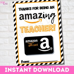 Printable Teacher Gift Card Holder Amazon Gift Card | Etsy