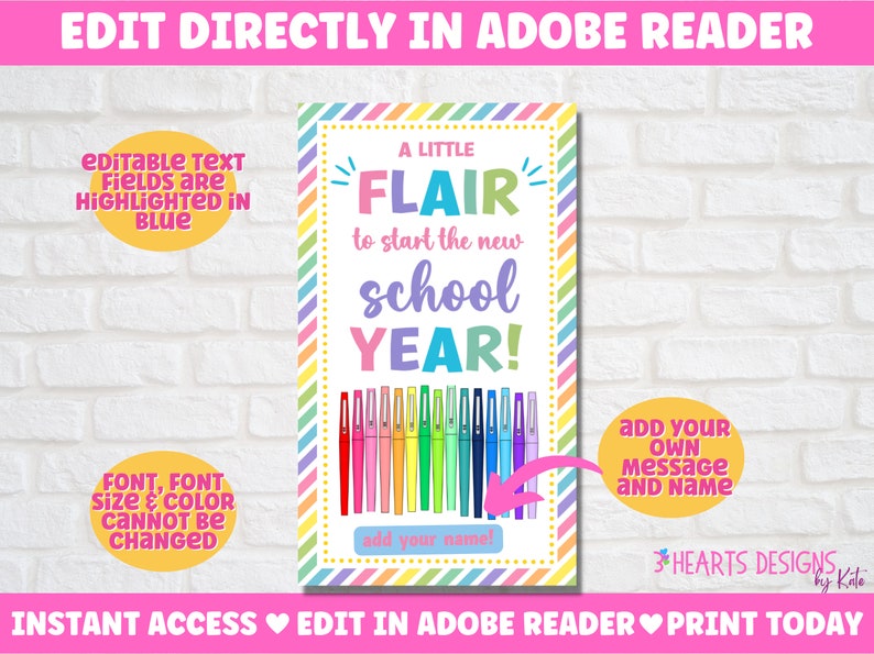 Flair Pen Gift Tag: Back to School Teacher Printable | Instant Download ...