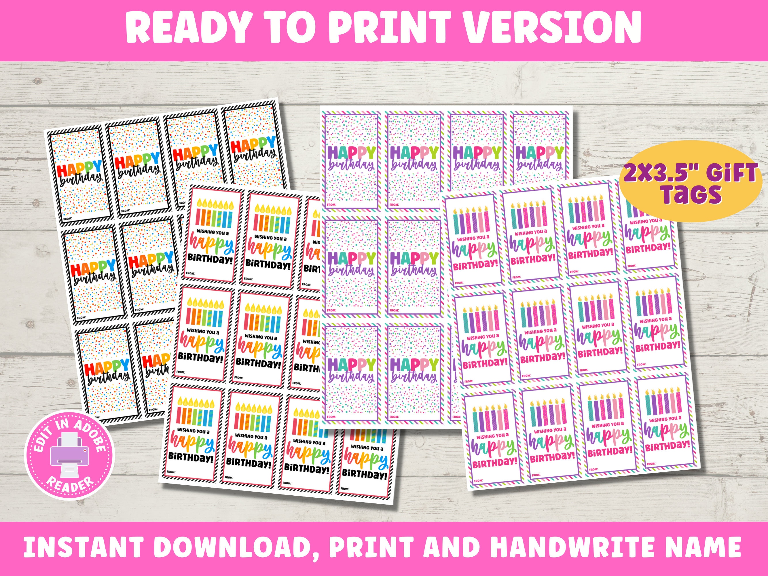 Printable Happy Birthday Tags With Confetti and Candles Design ...