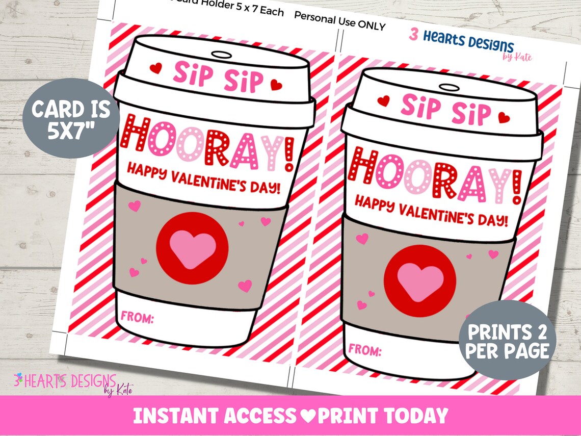 Coffee Gift Card Holder Teacher Valentine Printable Sip - Etsy