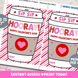 Coffee Gift Card Holder Teacher Valentine Printable Sip Sip Hooray ...