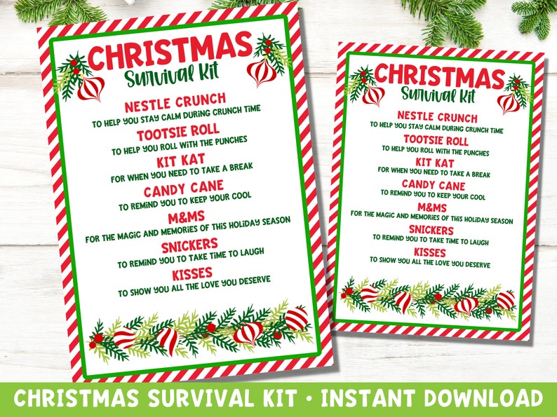 Christmas Survival Kit Gift Tags: Printable Goody Bag Tags | Instant ...